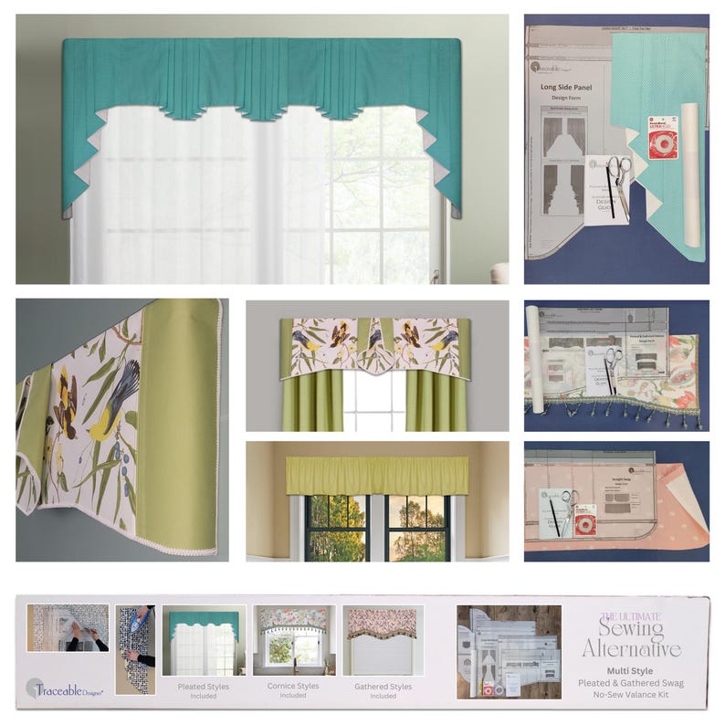 Multi-style No-sew Pleated & Gathered Swag Valance Kit, Sewing ...
