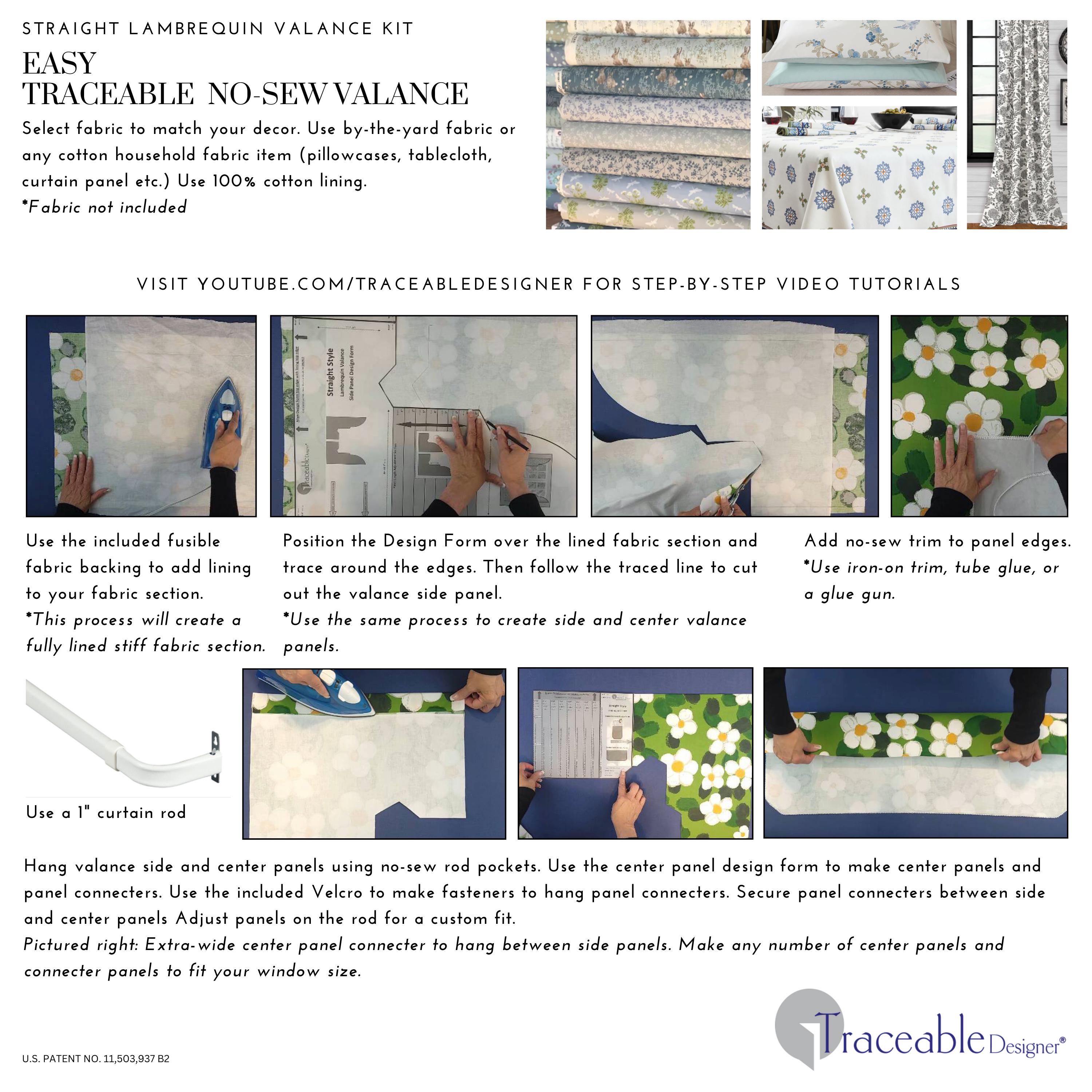 Straight Lambrequin Valance Kit, Sewing Alternative, DIY Curtain Kit ...