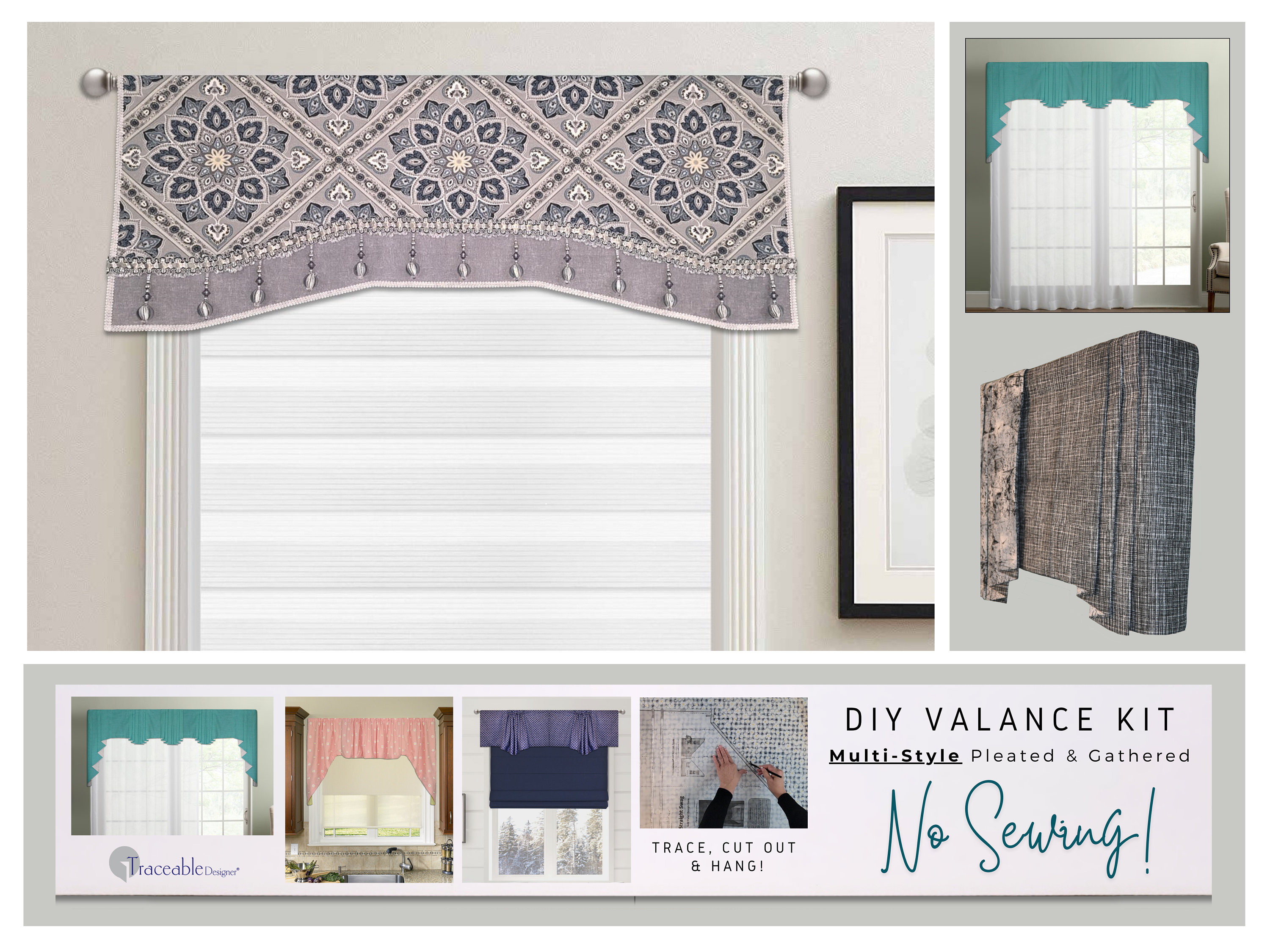 Multi-style No-sew Pleated & Gathered Swag Valance Kit, for No-sew Home ...