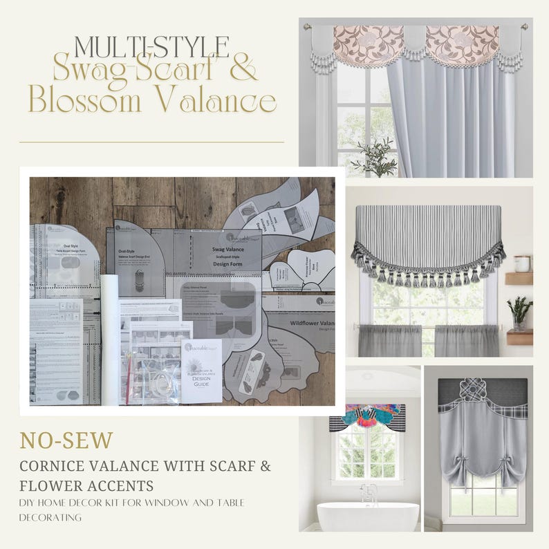 Multi-style Swag-scarf & Cornice Valance Kit, Sewing Alternative, DIY ...