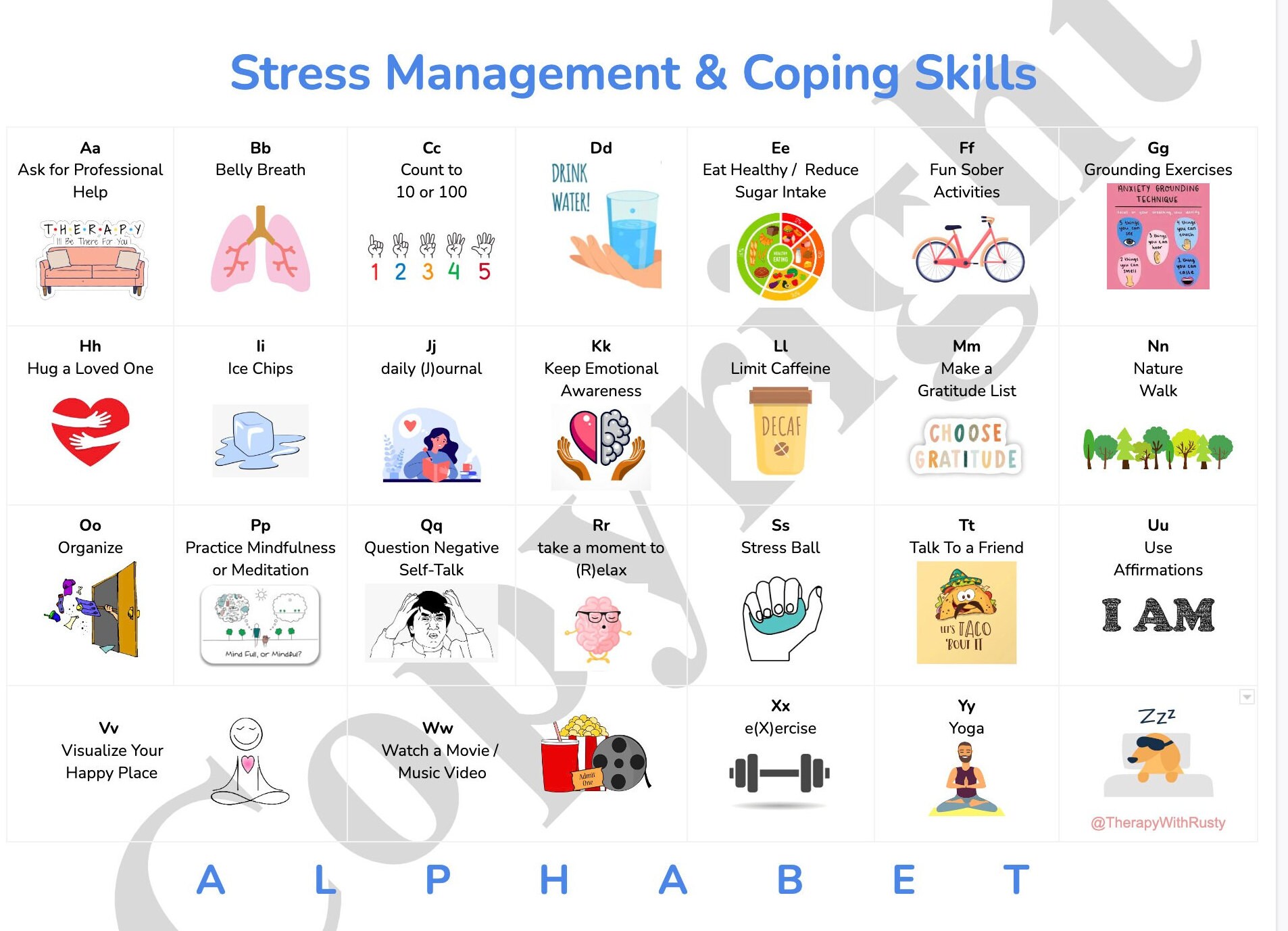 Stress Management & Coping Skills Alphabet - Etsy