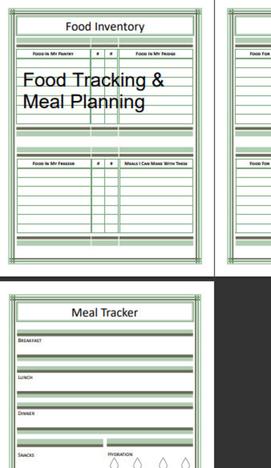 Food Tracking and Planning Sheets - Printable - Etsy