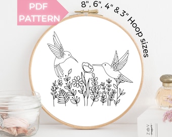 Hummingbirds and Flower Bouquet PDF Embroidery Pattern Instant Download ...