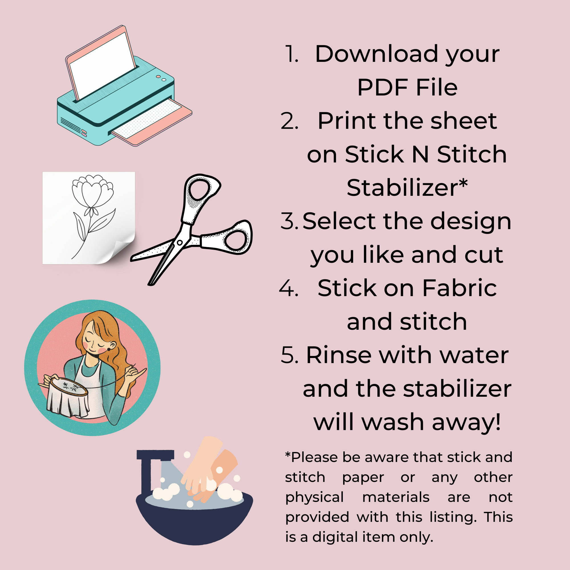 Printable Stick and Stitch Embroidery Designs Baby PDF Pattern Hand ...