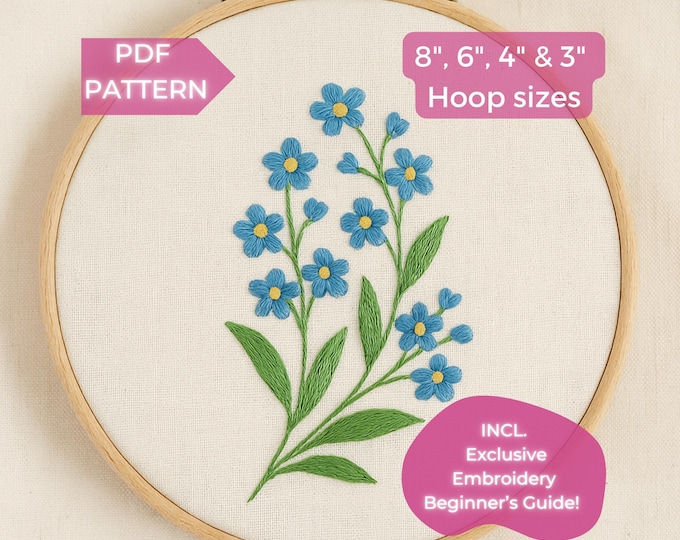 PDF Embroidery Pattern Forget-me-nots, Flower Embroidery, Botanic ...