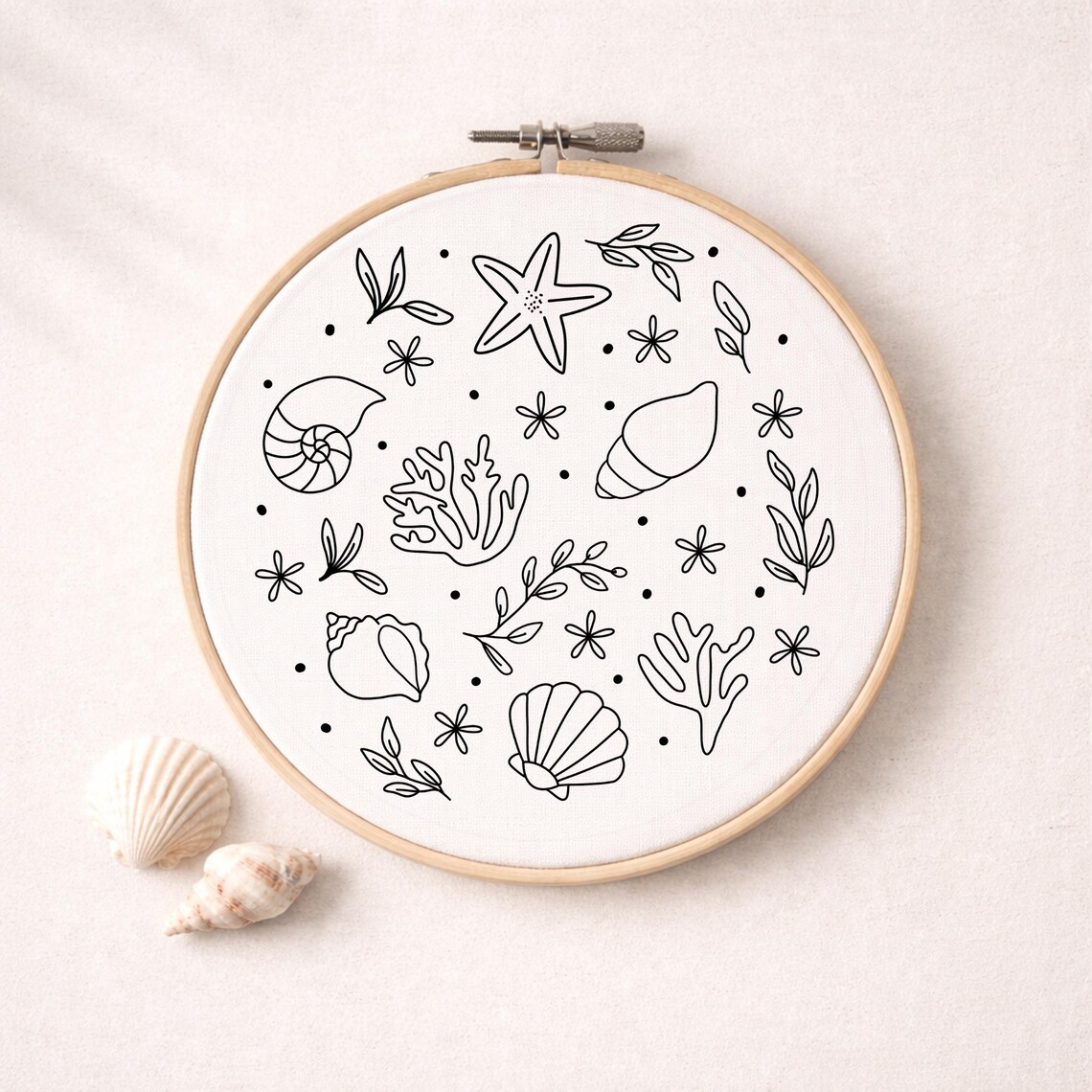 Sea Shell Embroidery Pattern PDF – Coastal Hand Embroidery Design With ...