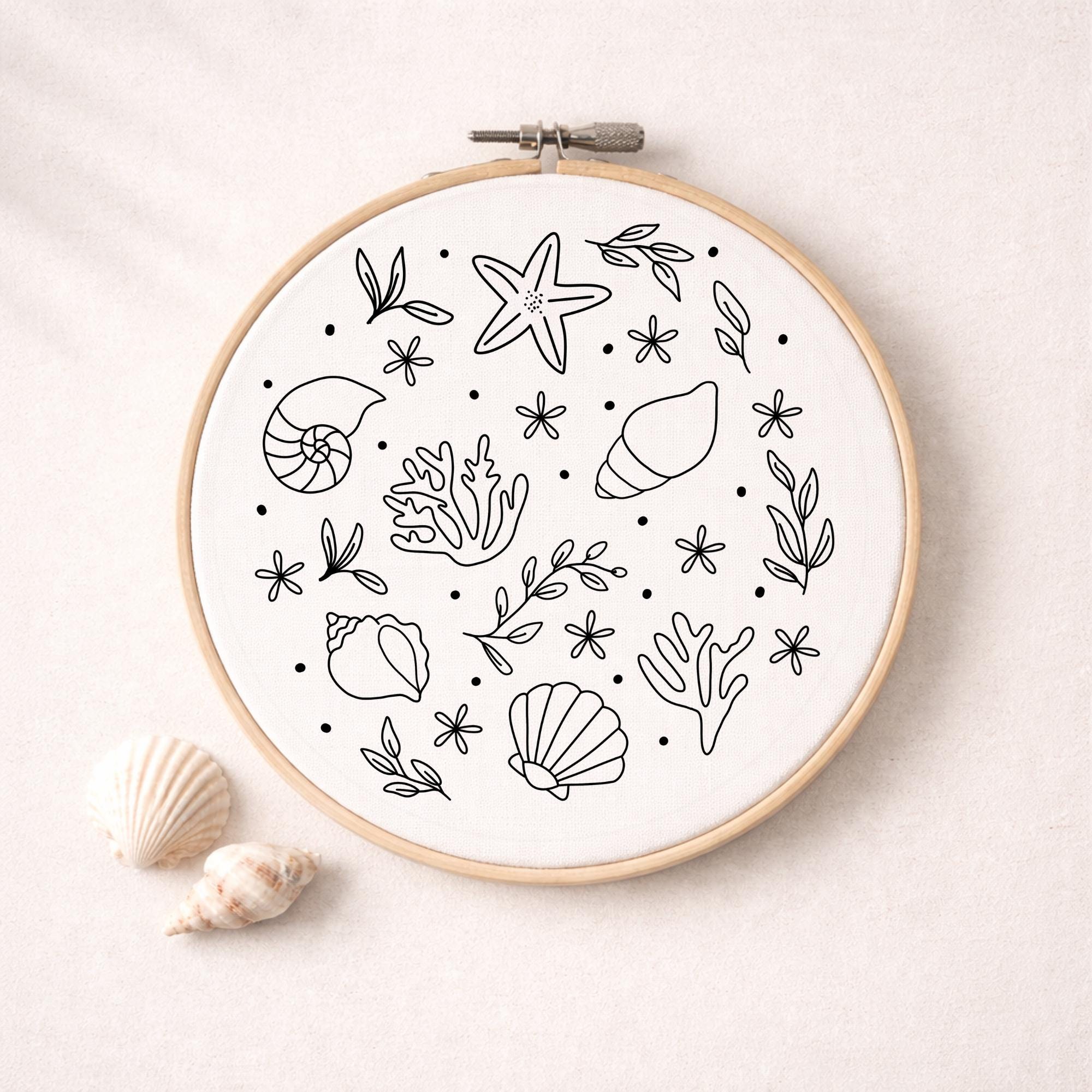 Sea Shell Embroidery Pattern PDF – Coastal Hand Embroidery Design With ...