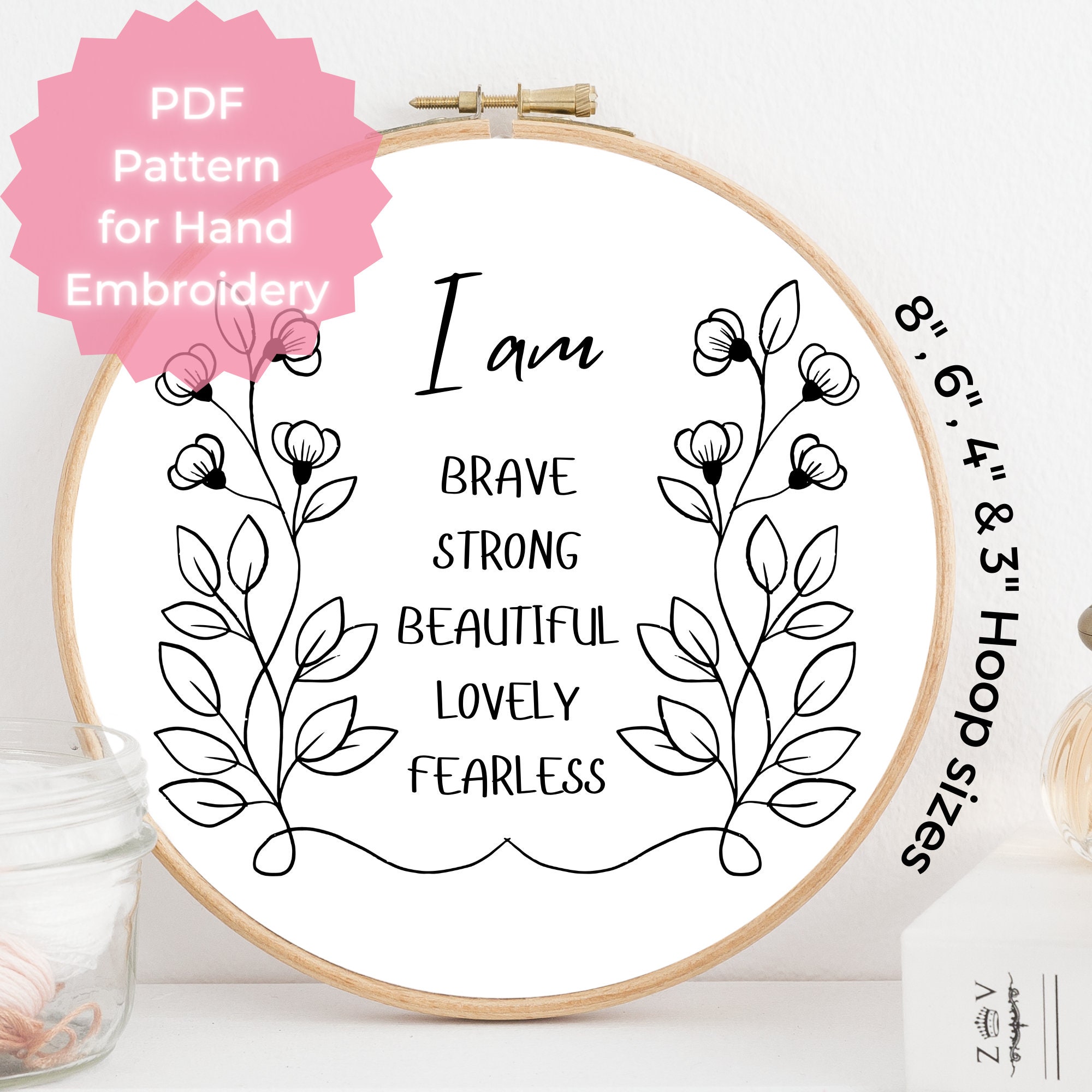 Inspirational 'I Am' Embroidery Pattern: Beginner DIY Wall Art (PDF ...