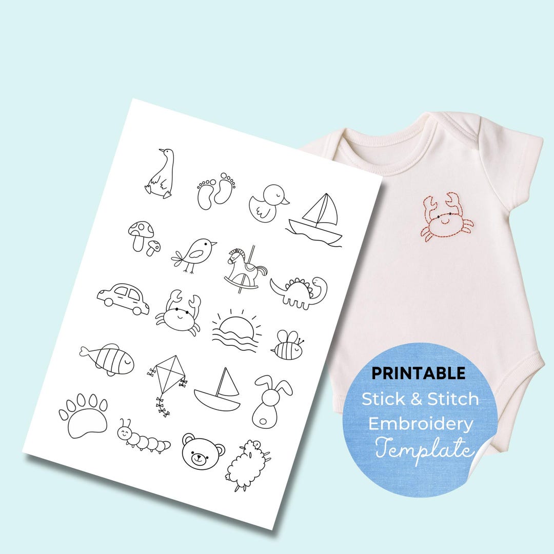Baby Boy Printable Stick and Stitch Sheet, Cute Baby Boy Motifs for ...
