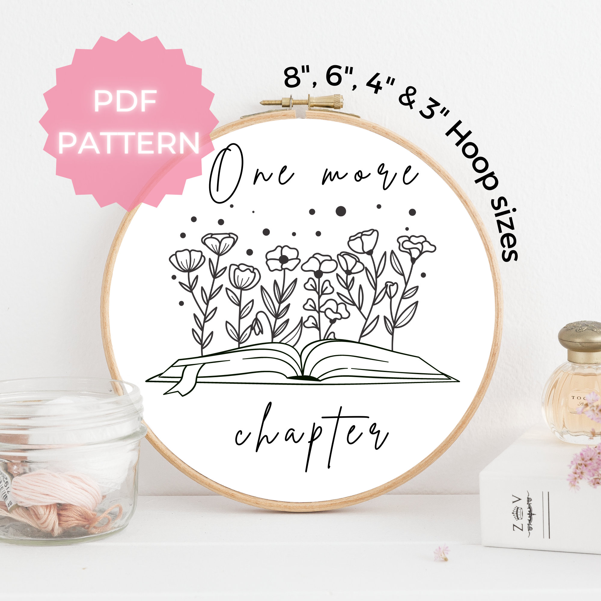Book & Flowers PDF Embroidery Pattern -one More Chapter- Instant ...