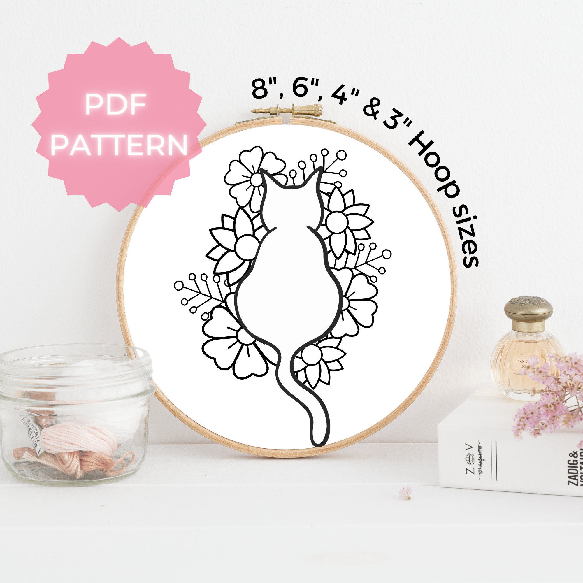 Floral Cat Embroidery, Hand Embroidery Pattern, PDF Pattern Download ...