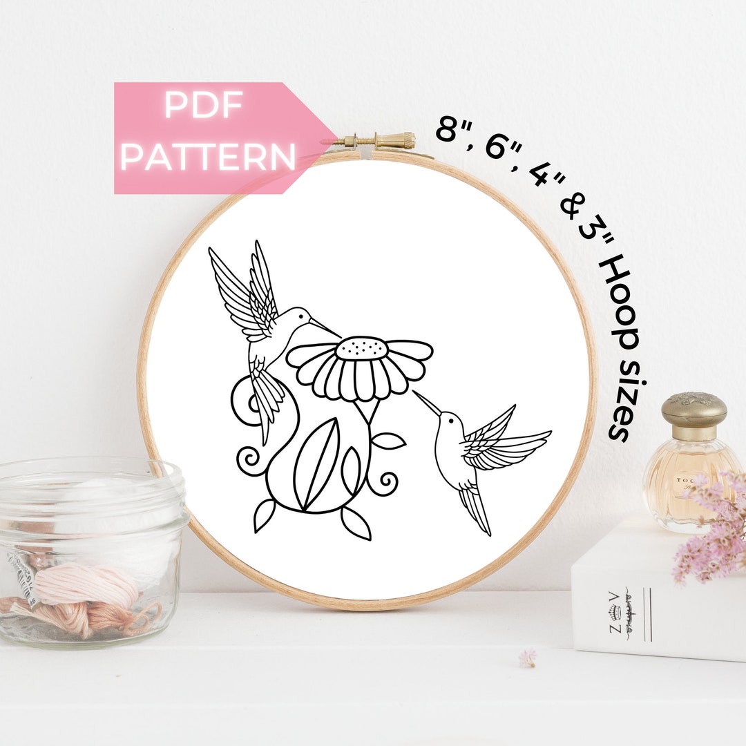 Hummingbirds and Flower PDF Embroidery Pattern - Instant Download, 8 ...