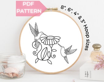 Hummingbirds and Flower Bouquet PDF Embroidery Pattern Instant Download ...