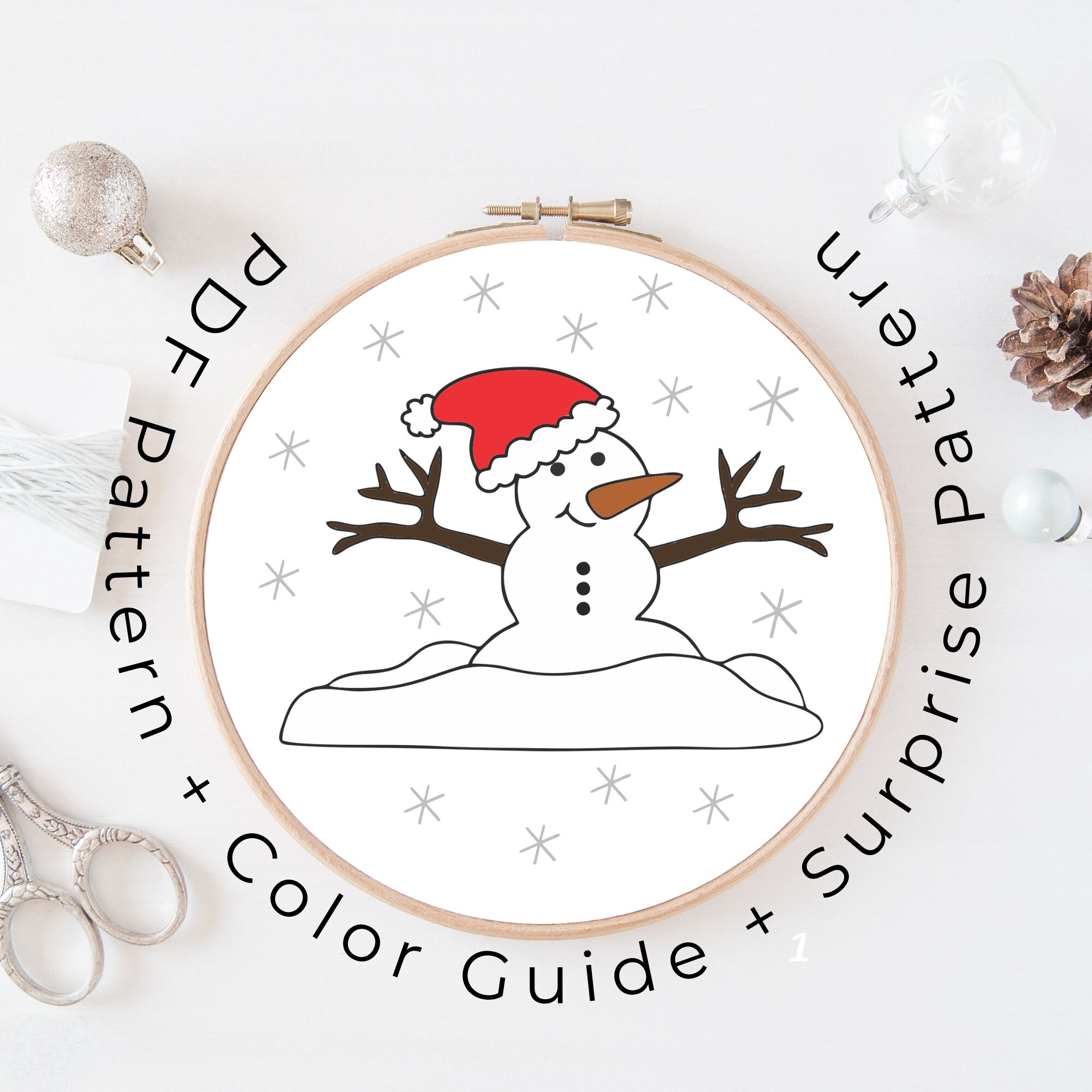 Snowman Hand Embroidery Design DMC Color Guide, PDF Instant Digital ...