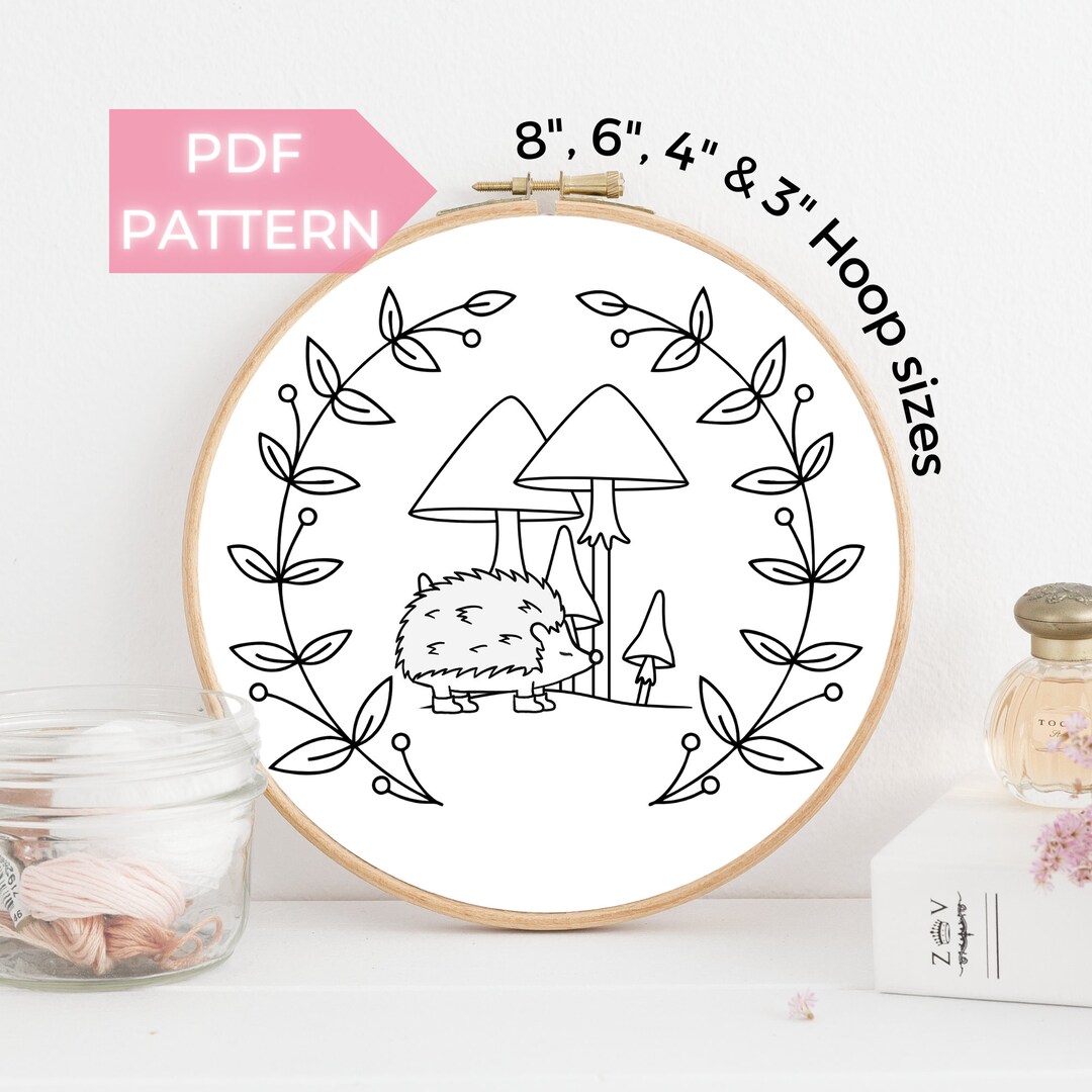 Cute Hedgehog Embroidery Pattern PDF, Instant Digital Download, 8" - 3 ...