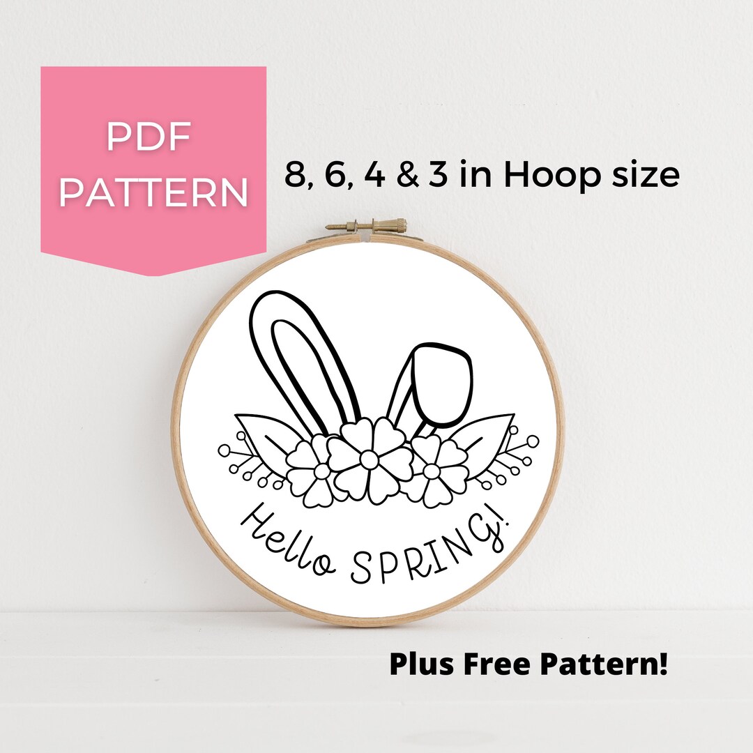 Spring Bunny Ears With Flower Crown - Easy Hand Embroidery Pattern (PDF ...