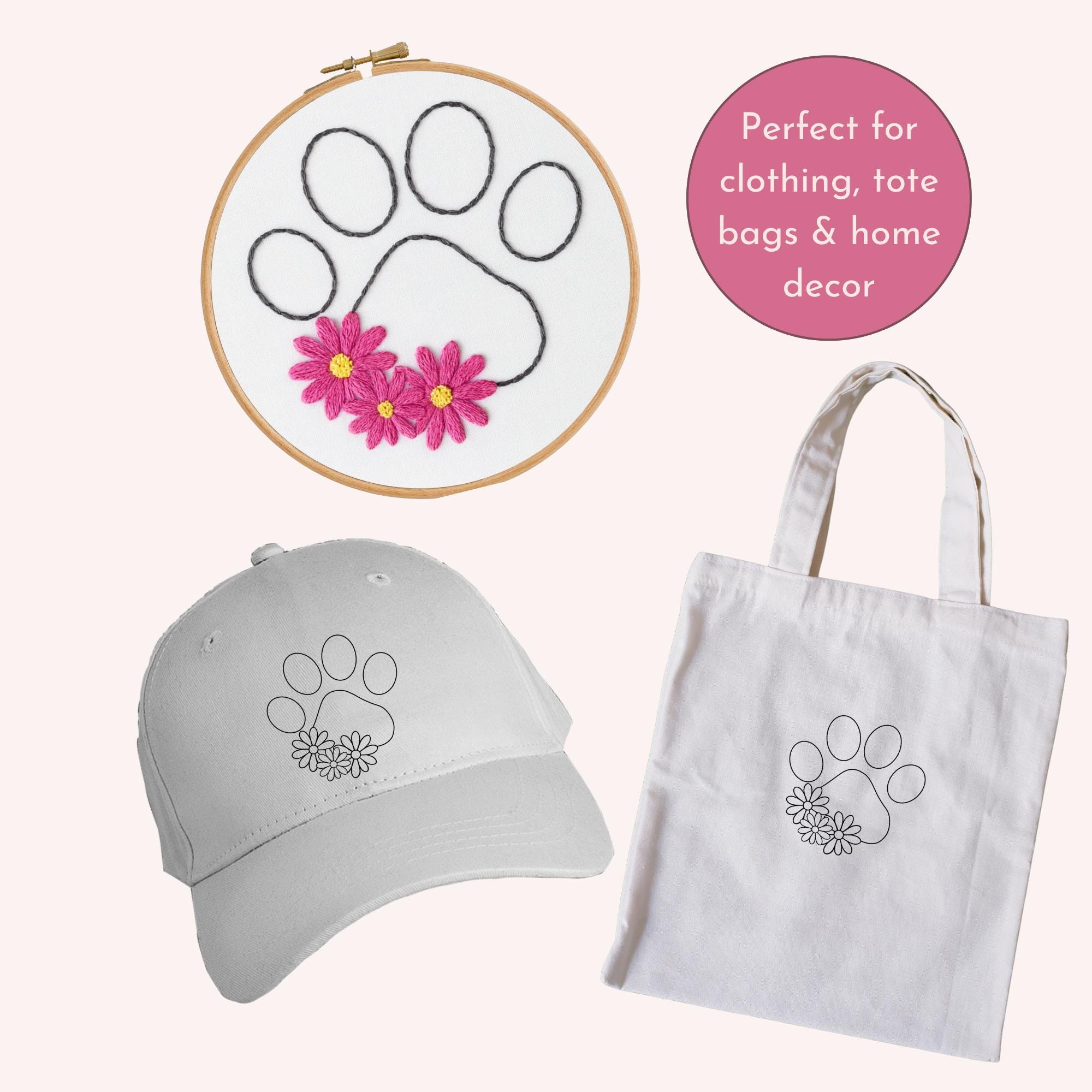 Dog Paw Embroidery Pattern PDF | Floral Paw Print Hand Embroidery ...