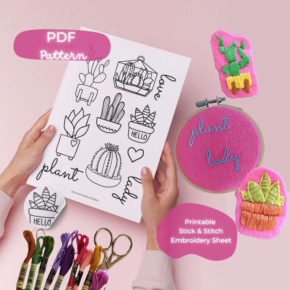 Cactus Embroidery Pattern PDF | Stick and Stitch Plant Lady & Succulent ...