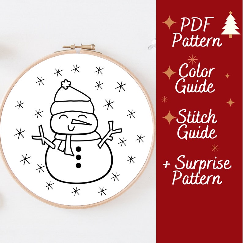 Happy Snowman Hand Embroidery Design & Stitch Guide , PDF Instant ...