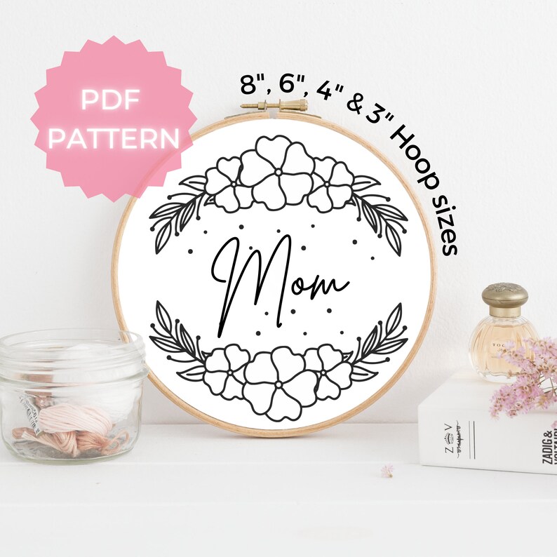 Floral 'mom' Embroidery Pattern: Mother's Day Wreath (PDF Digital ...