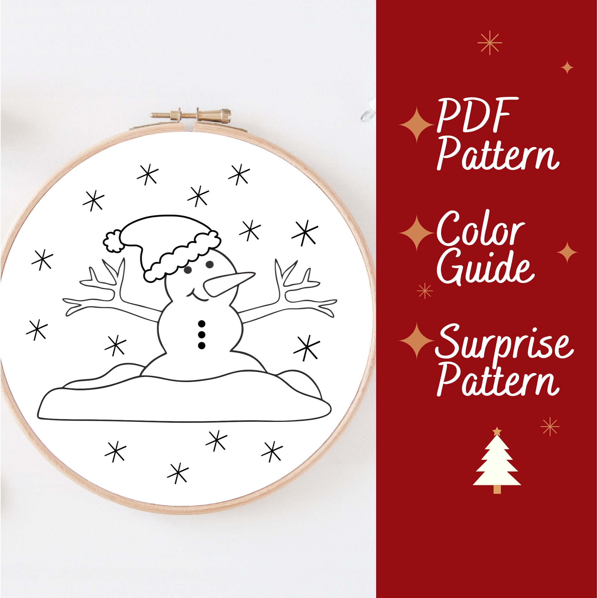 Snowman Hand Embroidery Design DMC Color Guide, PDF Instant Digital ...