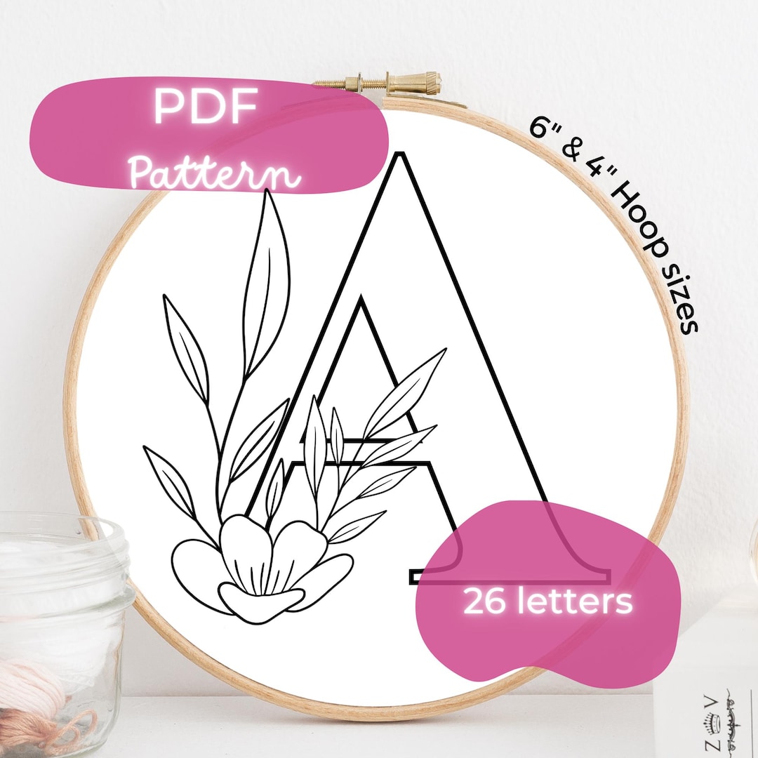 Complete Alphabet Embroidery Pattern PDF Bundle - Floral Embroidery ...