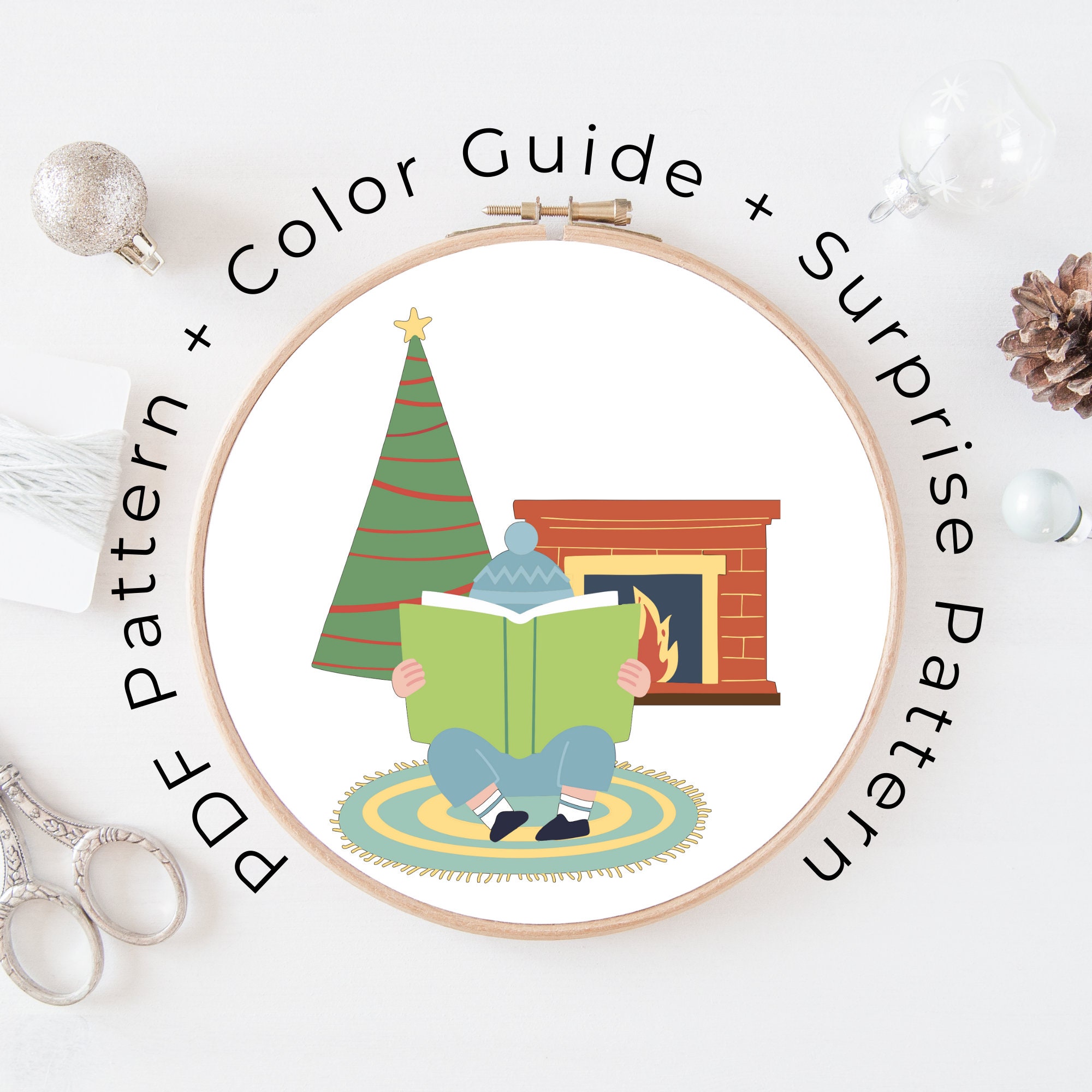 Christmas Hand Embroidery Design Kid Reading Pattern, PDF Instant ...