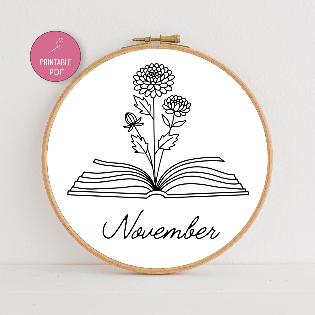 November Birth Flower Embroidery Pattern PDF | Chrysanthemum Book Line ...