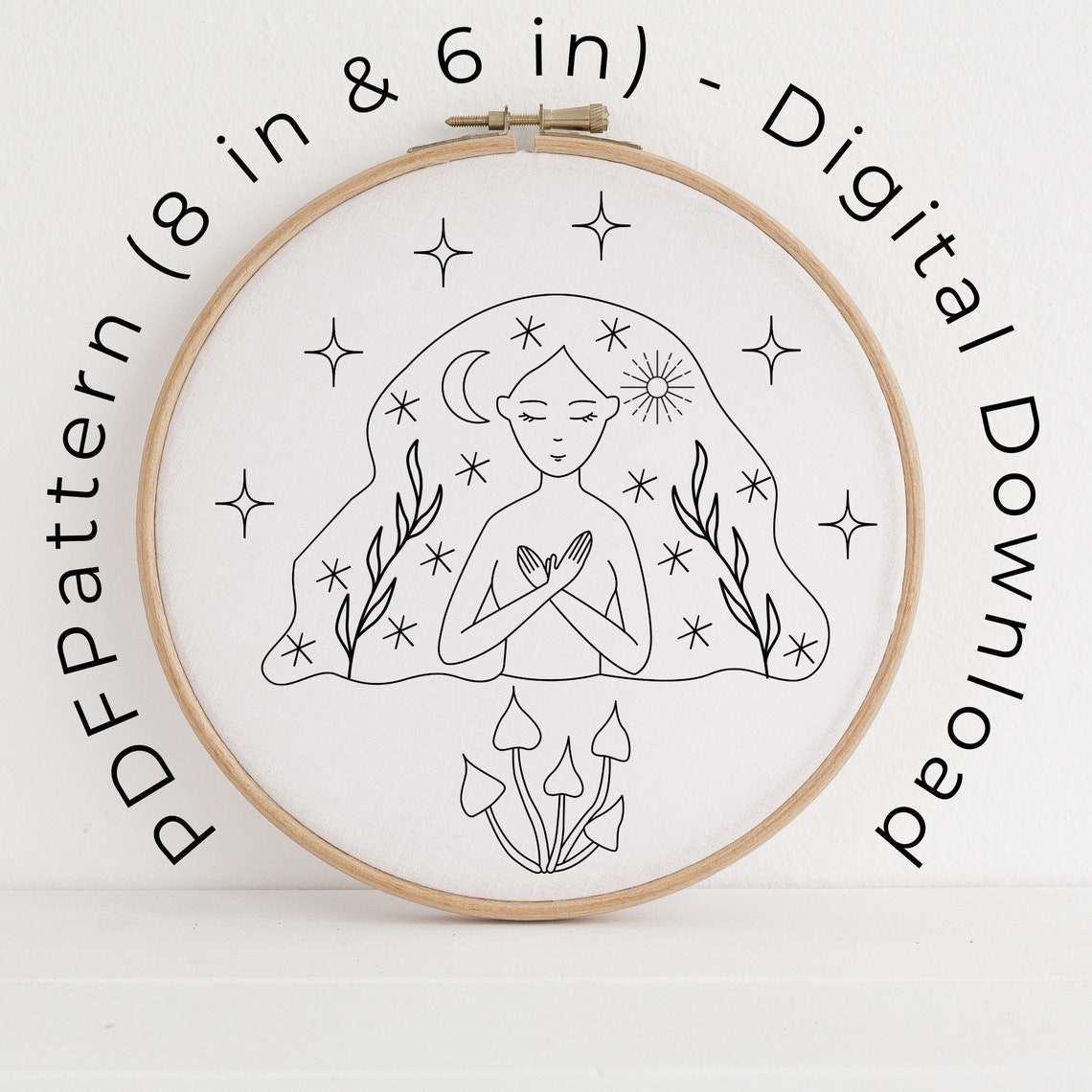 Celestial Woman Hand Embroidery Design PDF Instant Digital Download, 8 ...