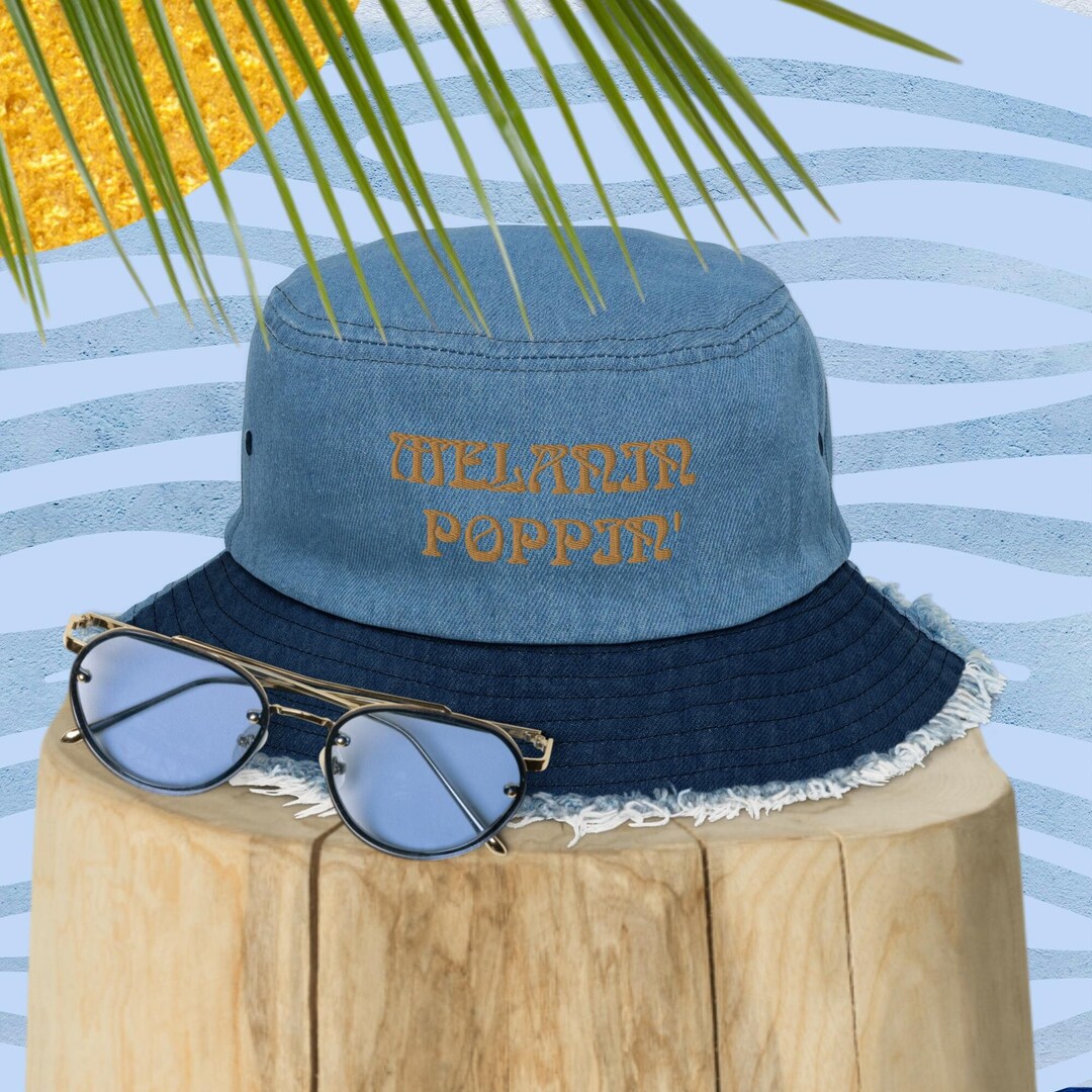 Melanin Poppin Denim Bucket Hat, Black Girl Distressed Street Style Hat ...