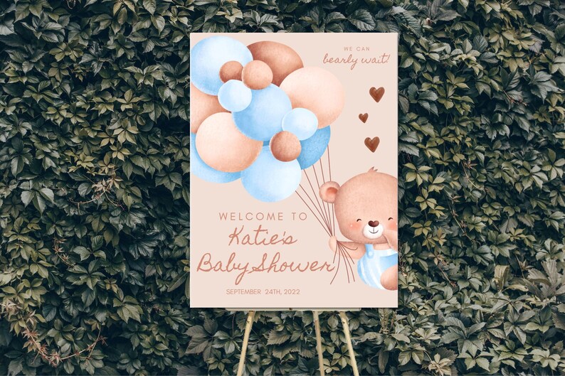 Teddy Bear Baby Shower Welcome Sign, Welcome Baby Shower Sign, Editable ...