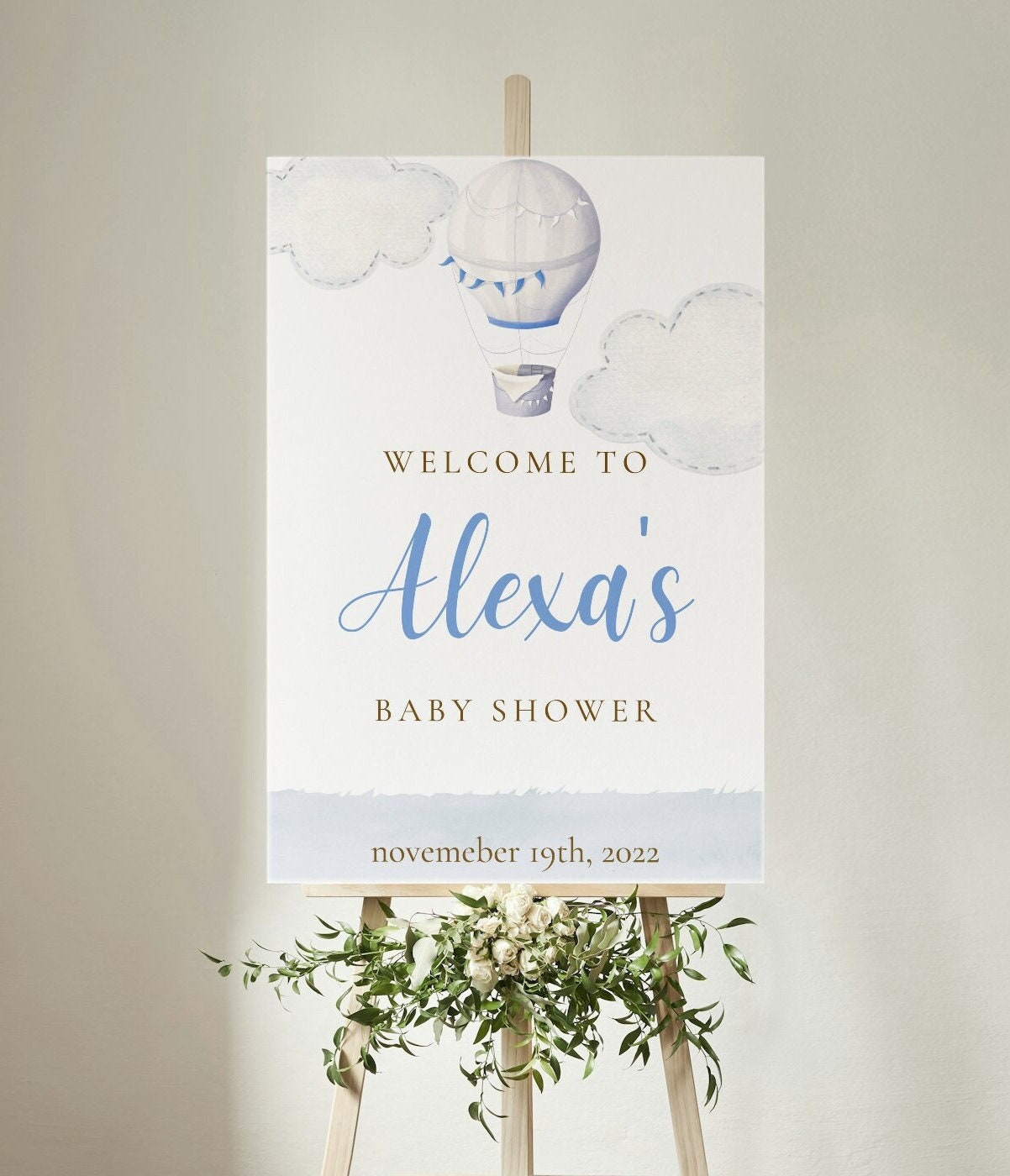 Blue Hot Air Balloon Welcome Sign, Baby Shower Welcome Sign, Instant ...