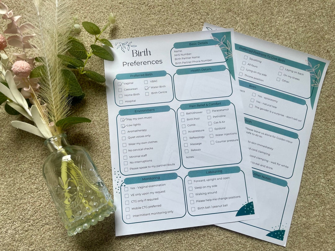 Birth Plan Birth Preferences Hypnobirthing Template to Print at Home ...