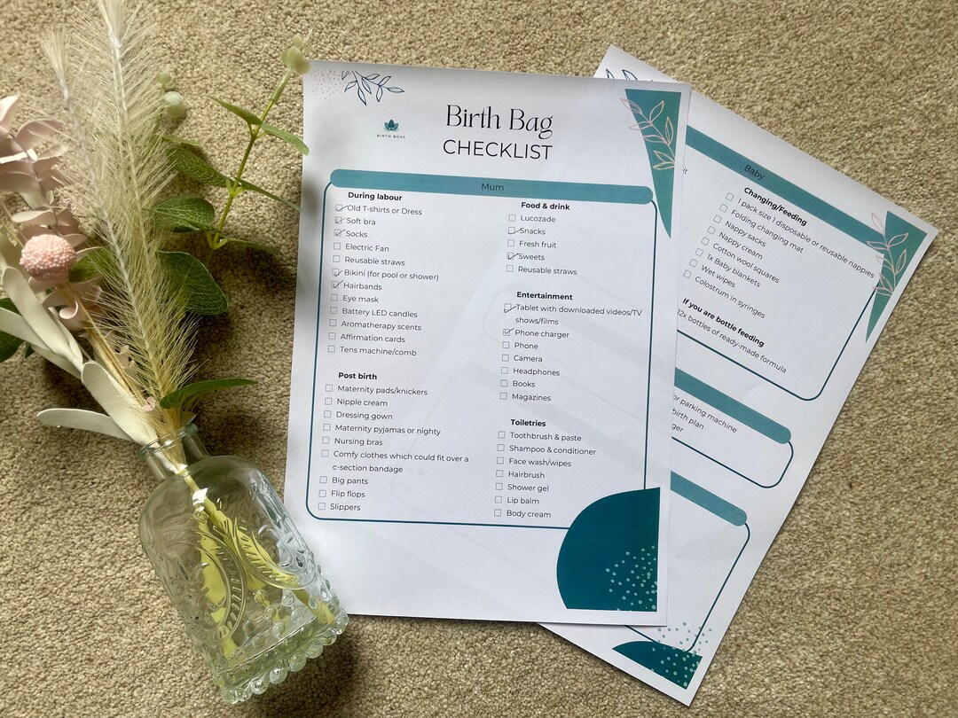 Birth Bag Checklist Hospital Bag Checklist Hypnobirthing Template to ...