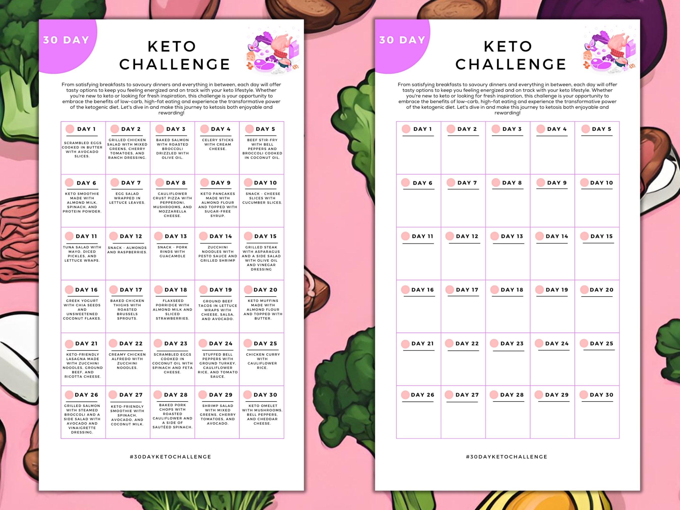 30 Day Keto Challenge Printable | Low Carb Keto | Keto Food | Keto Food List | Keto Groceries ...