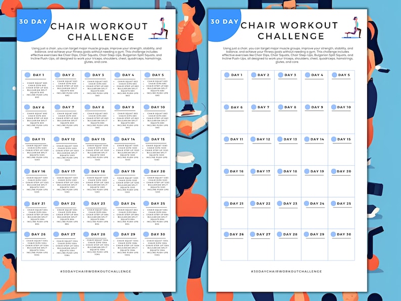 30 Day Chair Workout Challenge Printable | Home Workout | 10 Minute ...
