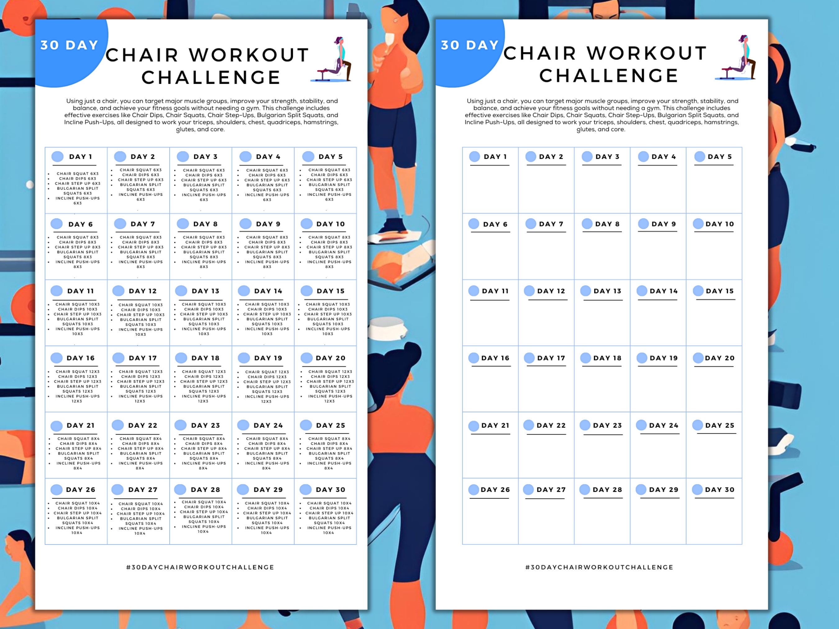 30 Day Chair Workout Challenge Printable | Home Workout | 10 Minute ...