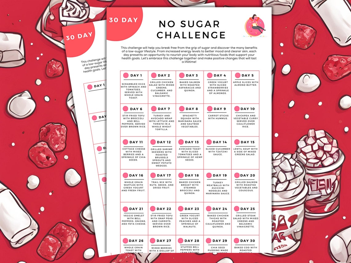 30 Day No Sugar Challenge Printable | Sugar Free | Avoid Sugar | No ...
