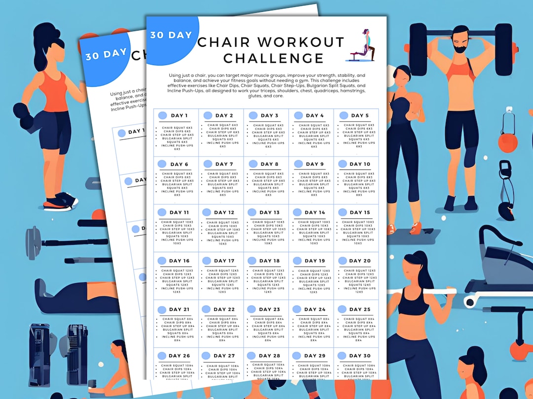 30 Day Chair Workout Challenge Printable | Home Workout | 10 Minute ...