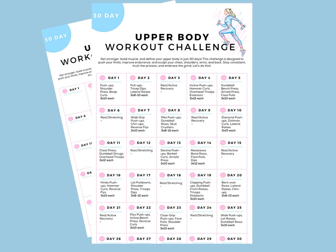 30 Day Upper Body Workout Printable | Chest Workout | Arm Workout ...