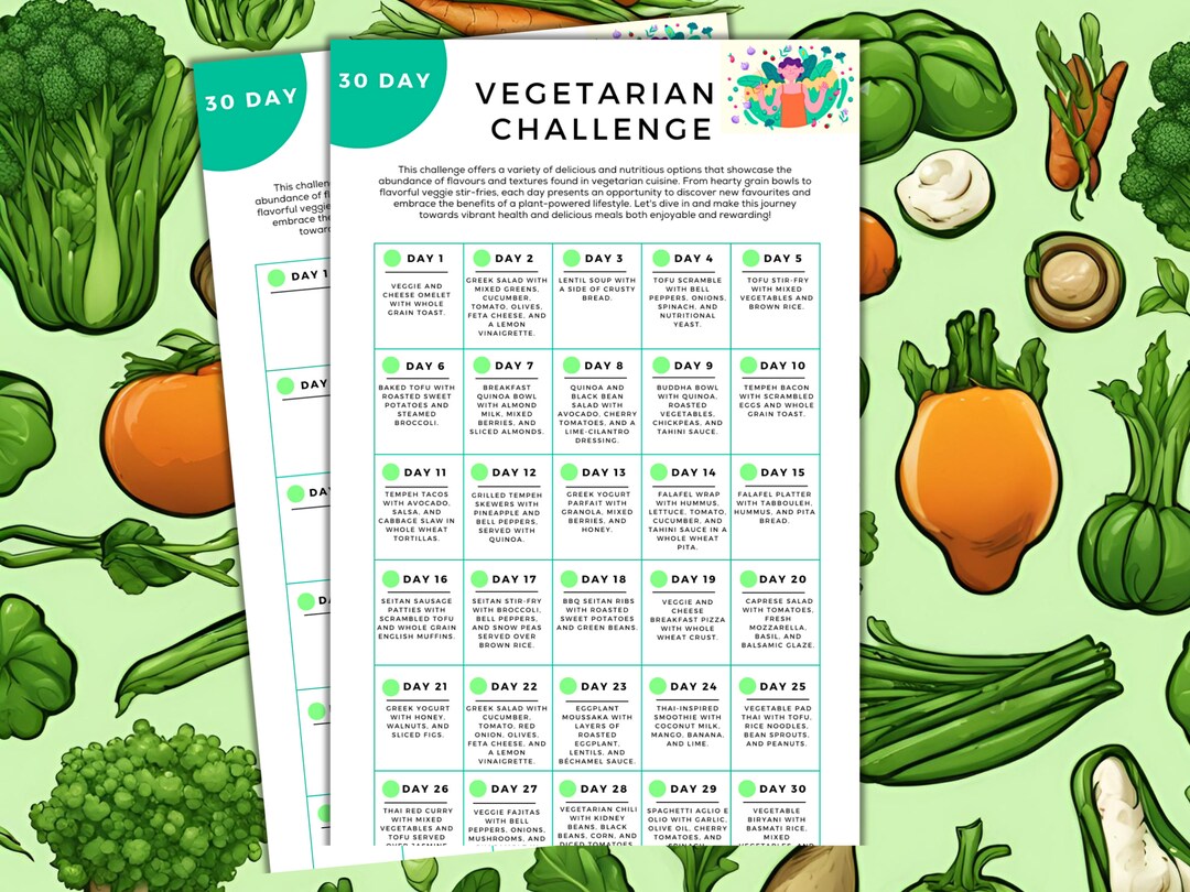 30 Day Vegetarian Challenge Printable | Vegetarian Eating | Vegetarian Food | Vegetarian Health ...