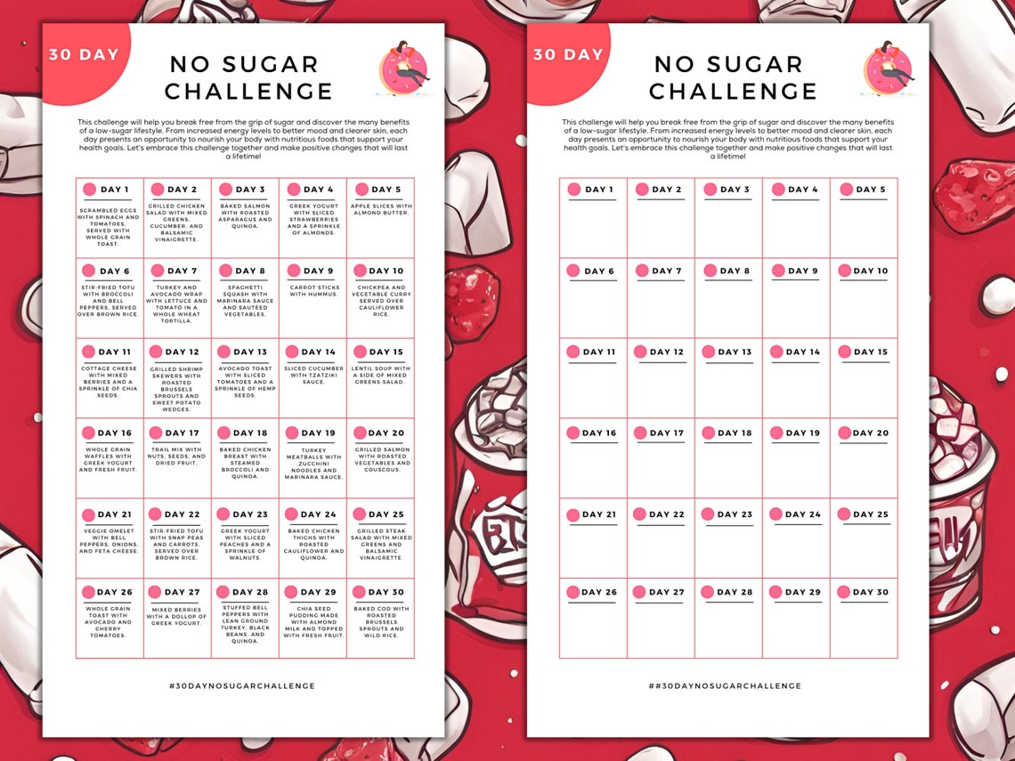 30 Day No Sugar Challenge Printable | Sugar Free | Avoid Sugar | No ...