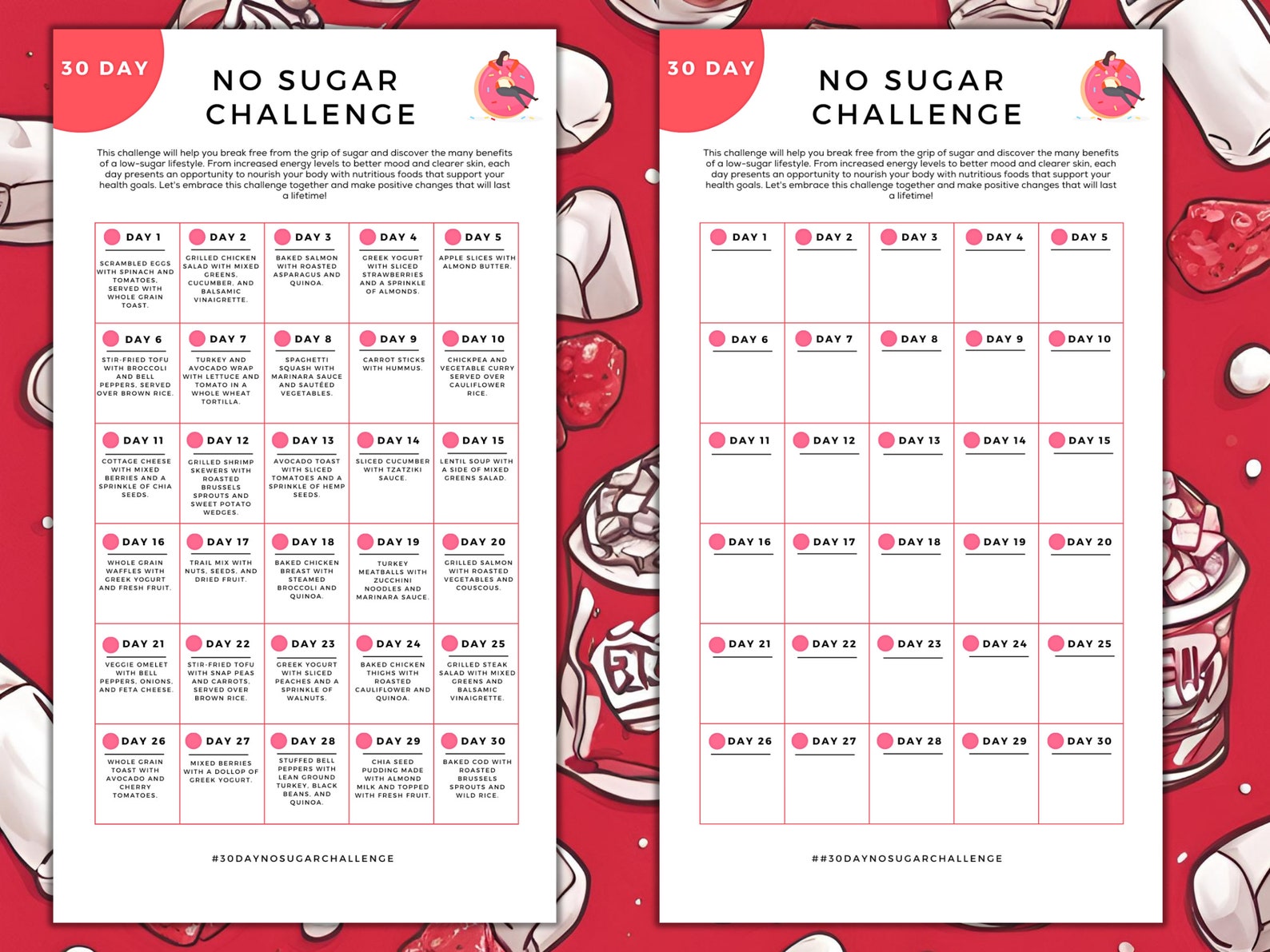 30 Day No Sugar Challenge Printable | Sugar Free | Avoid Sugar | No ...