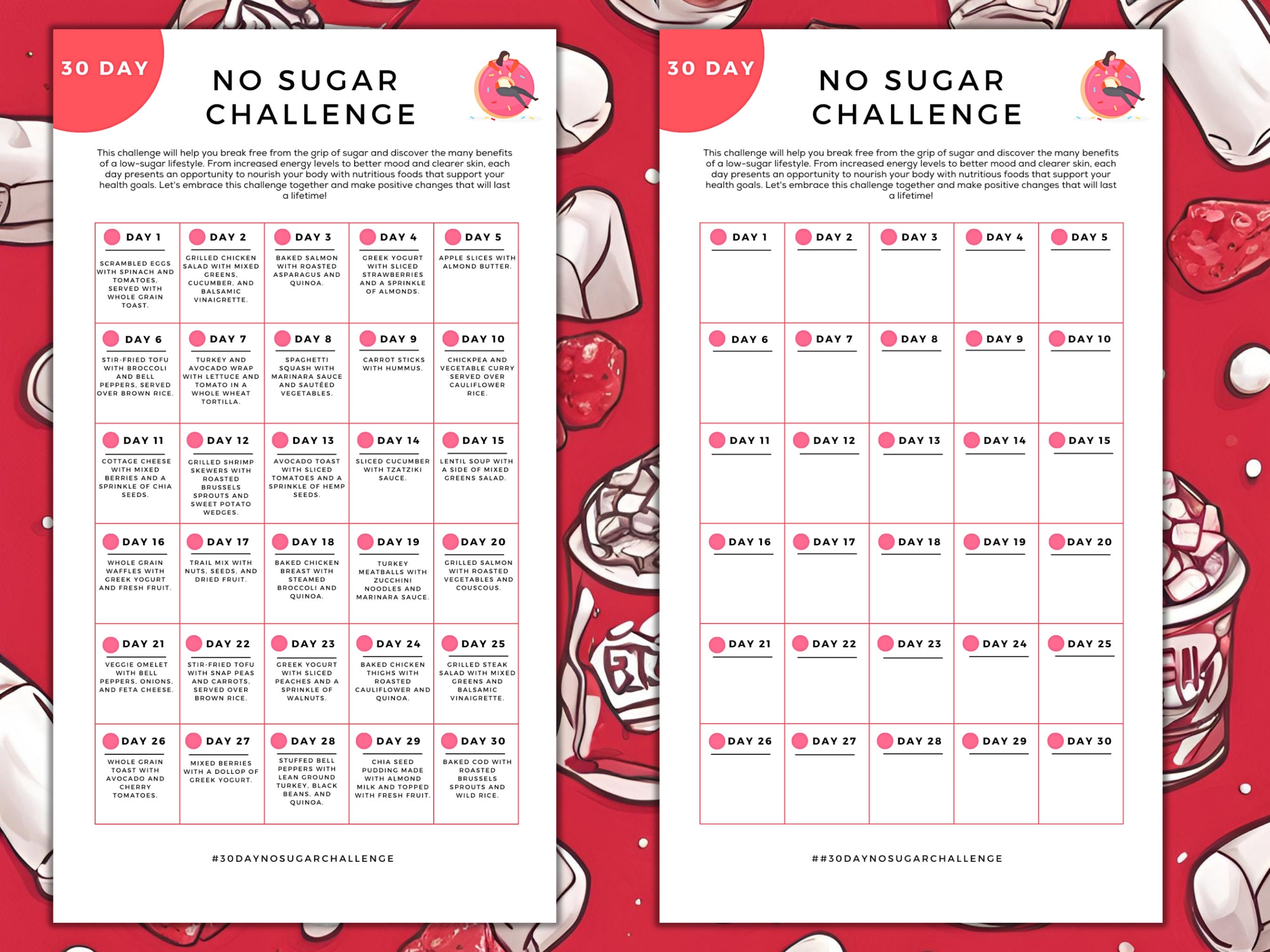 30 Day No Sugar Challenge Printable | Sugar Free | Avoid Sugar | No ...