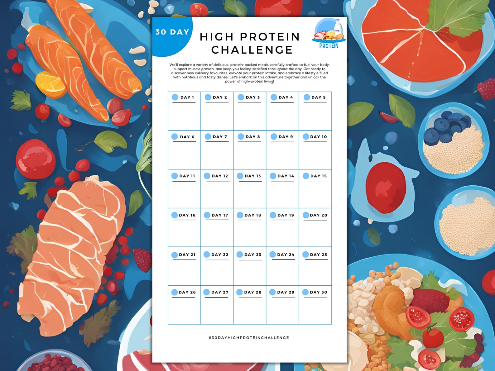 30 Day High Protein Challenge Printable | High Protein Food List | High ...