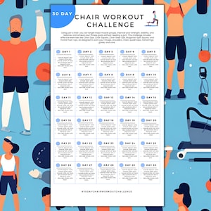 30 Day Chair Workout Challenge Printable | Home Workout | 10 Minute ...