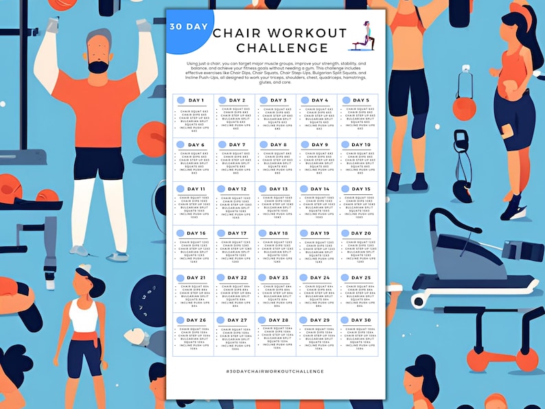 30 Day Chair Workout Challenge Printable | Home Workout | 10 Minute ...