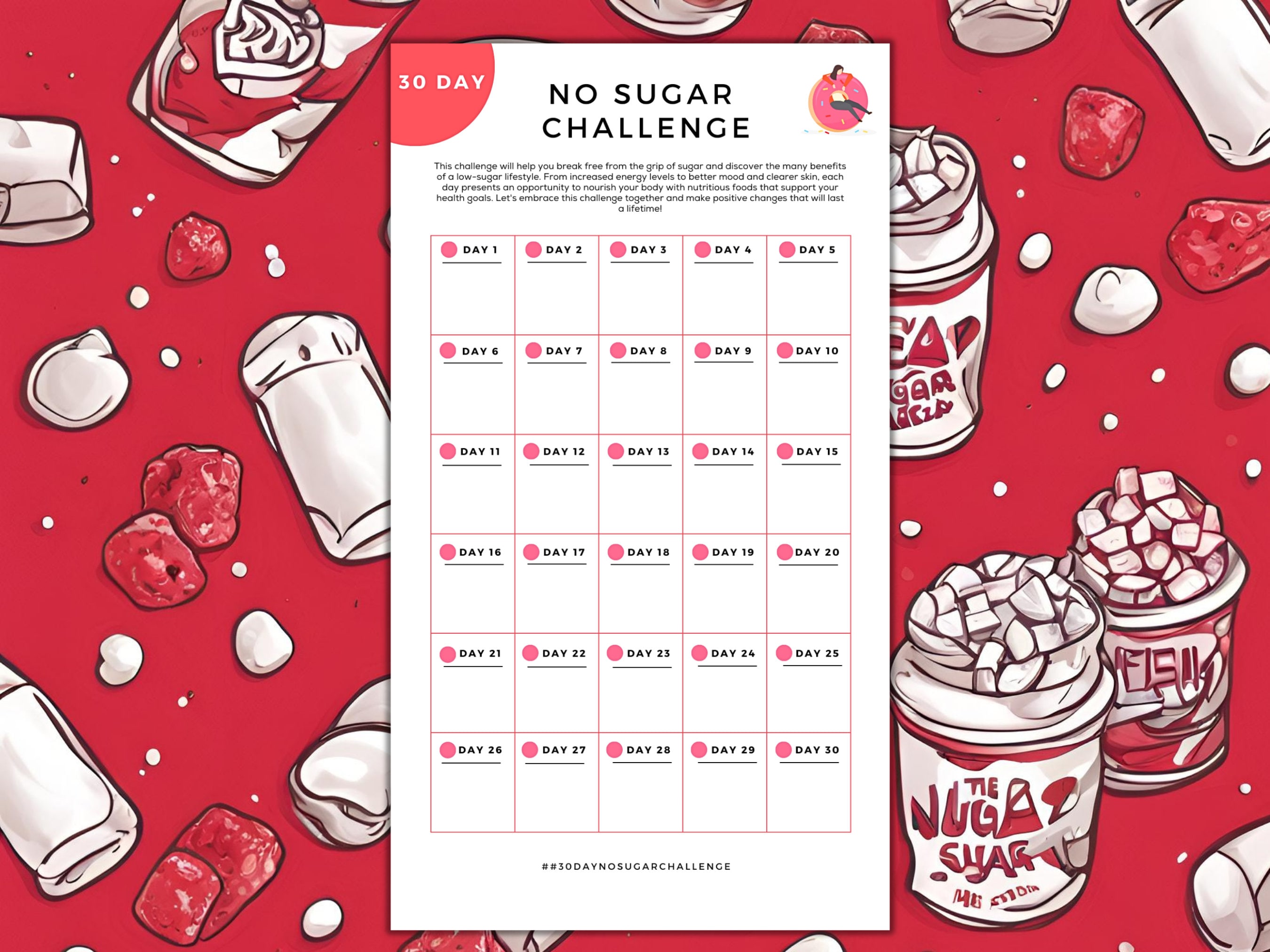30 Day No Sugar Challenge Printable | Sugar Free | Avoid Sugar | No ...