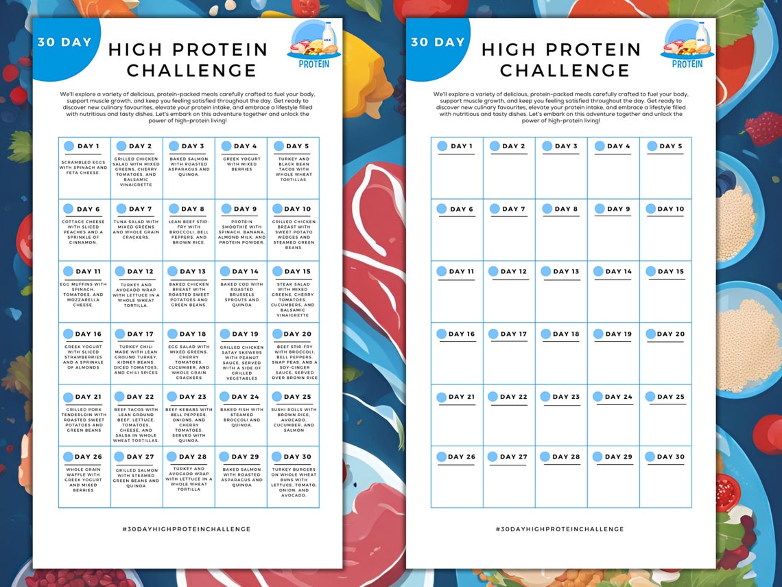 30 Day High Protein Challenge Printable | High Protein Food List | High ...