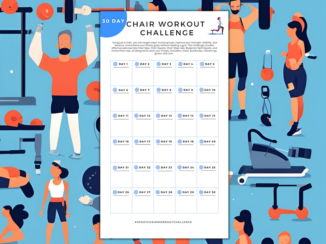 30 Day Chair Workout Challenge Printable | Home Workout | 10 Minute ...